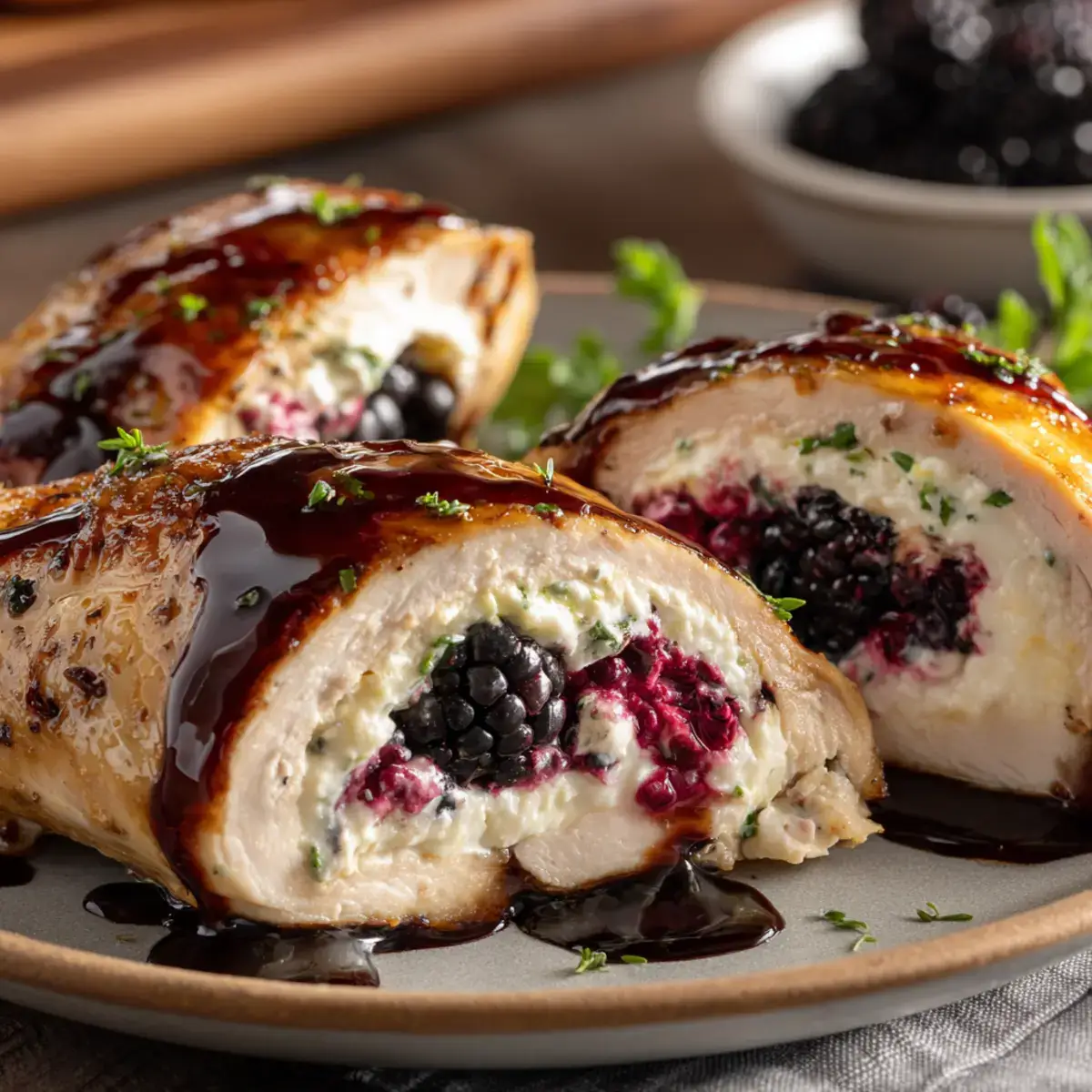 Blackberry Ricotta Stuffed Chicken (with Honey Balsamic Glaze)